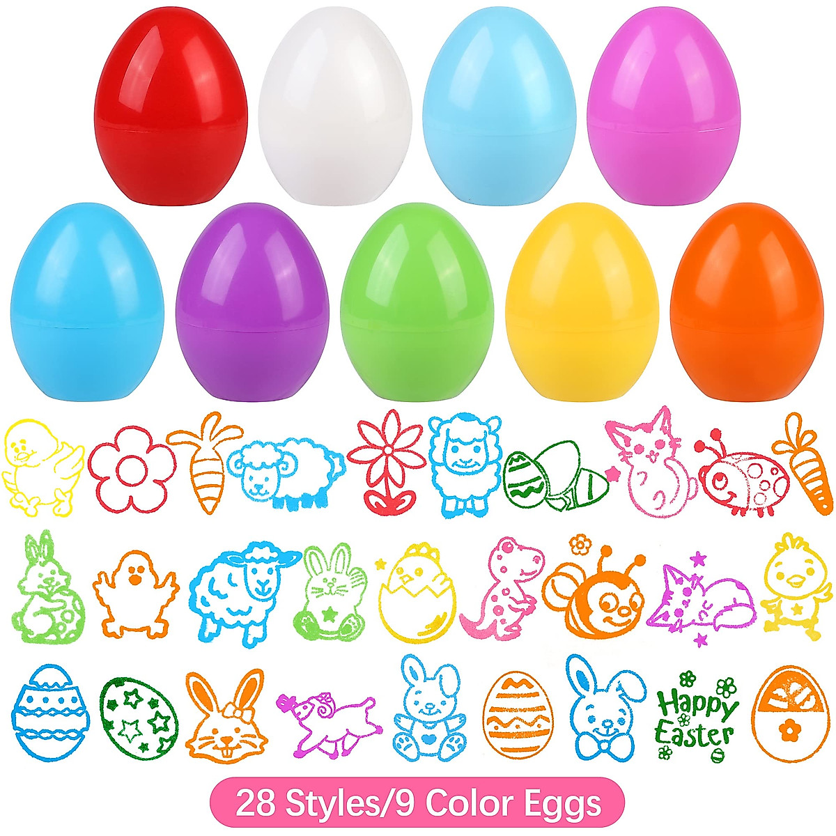Fovths 28 Pack Easter Egg Stampers Assorted Self-ink Stamp Basket Stuffers Easter Hunt Easter Party Favor for Easter DIY Crafts Classroom Prize Supplies