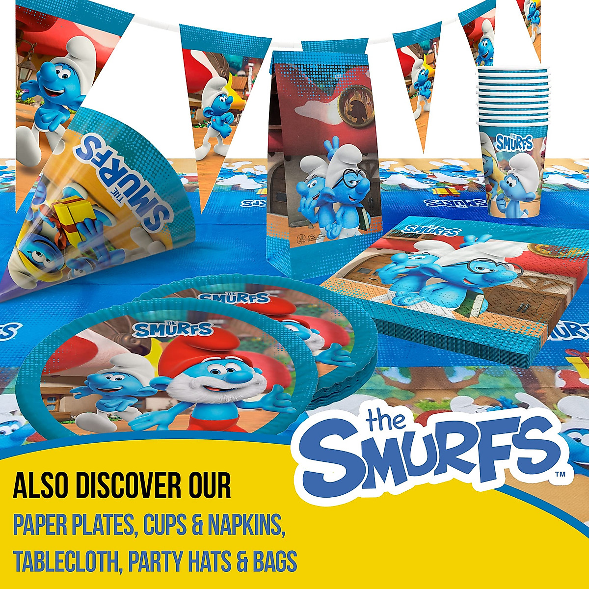 Party Factory `Smurfs' Pennant Chain Paper with 10 pennants, Length Approx. 196.8 inch, Party Garland, Birthday Decoration, Theme Party