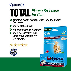 Ramard Plaque Re-Lease for Cats - Teeth Cleaner for Fresh Breath - Mouth Freshener Cat Dental Treat Solution - Pet Health Supplies - Infection & Tooth Plaque Remover
