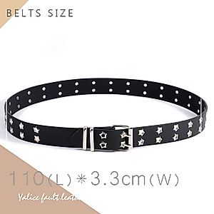 Yalice Double Grommet Leather Belts for Women Star Studded Belt for Jeans Pants Punk Waist Belt for Men (Black)