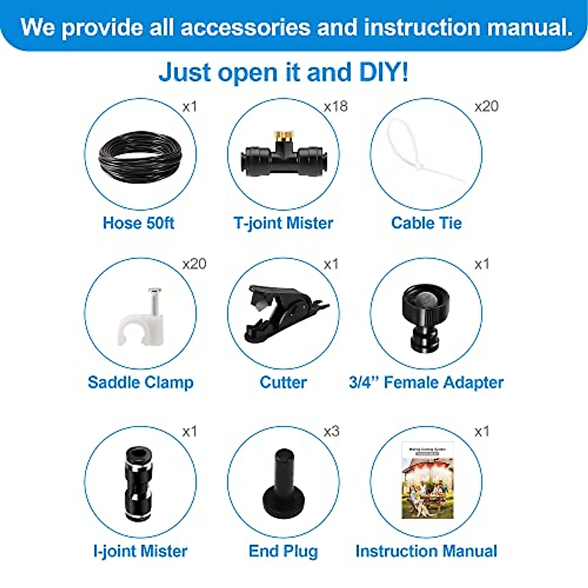 Homasky Misters for Outside Patio, 50 FT Misting System for Cooling Outdoor, Mister System for Outside Patio Producing Water Mist in Backyard, Trampoline, Porch, Deck, Umbrella, Garden