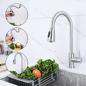 Kitchen Faucet Sprayer Head 3-Function Nozzle Spout G1/2 Connector Pull Down Pull Out Kitchen Tap Hose Sprayer Filter Sink Spray Head Replacement Part Brushed Nickel Black