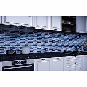 Weimeisc 10 Sheets Peel and Stick Backsplash Tile for Kitchen, Self-Adhesive Mosaic Tile, Stick on Bathroom Vanities，Fireplace Décor, Laundry Table(11.25" X 12.7") (Blue Series)