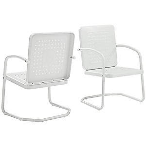 Crosley Furniture Bates 2-Piece Outdoor Chair Set, Retro Metal Patio Chairs for Dining, Porch, Deck, Balcony, White Gloss