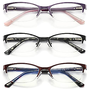 HOTJOJO Blue Light Blocking Reading Glasses for Women - 3 Pack with Metal Oval Frame, Spring Hinge, Anti Blue Ray - 225 Magnification Strength