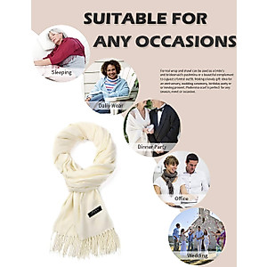 EASE LEAP Pashmina Scarfs for Women Silky Shawls and Wraps for Evening Dresses Soft Large Scarves Wedding Warm Stylish Solid Color, Ivory