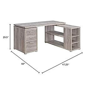 Pemberly Row L Shape Corner Storage Desk in Grey Driftwood, Letter/Legal File, 5 Bookshelves