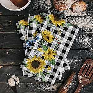 Big buy store Sunflower Floral Butterfly Bee Kitchen Dish Towels, Soft Lightweight Microfiber Absorbent Decorative Hand Towel Black Buffalo Plain Tea Towel Guest Towel for Kitchen Bathroom 18x28in