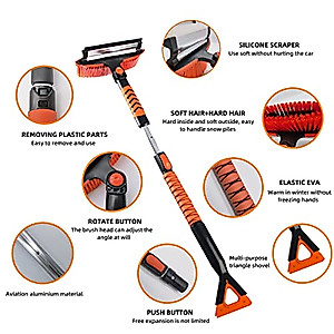 ZYZKPDS 43" Ice Scraper and Extendable Snow Brush for Car Windshield with Foam Grip 2022 New 5 in 1 Sturdy 360° Pivoting Snow Removal Tool for Car SUV Truck
