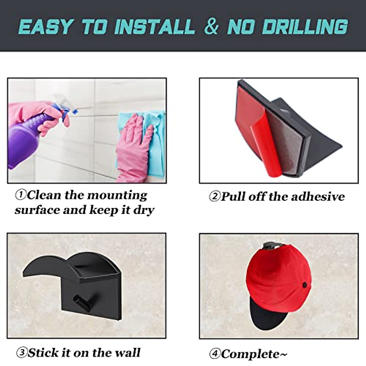 16 Pack Adhesive Hat Rack for Baseball Caps, Hat Hooks for Wall, Minimalist Hat Organizer No Drilling Hat Holder for Bedroom, Door, Office, Closet (White)