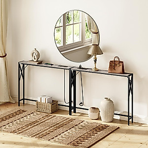 MAHANCRIS 2 Pack Sofa Table with Charging Station, 39.4” Console Table, Narrow Entryway Table, Slim Hallway Table, Retro Couch Table, for Entrance, Foyer, Living Room, Hallway, Greige CTHG151E01S2