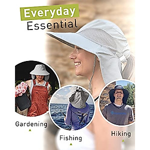 Camptrace Wide Brim UPF 50+ UV Protection Sun Hats Hiking Fishing Gardening Hats with Large Neck Flap for Womens Mens Nylon, Light Grey