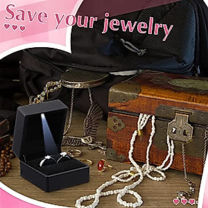 6 Pcs Black Engagement Ring Box with LED Light Earring Gift Box Square Shaped Wedding Ring Box Elegant Velvet Ring Box Display Ring Boxes Bulk for Proposal Ceremony Anniversary Birthday Gift