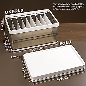ULENDIS 3 Pack Stackable Plastic Storage Bins with lid, Wardrobe Clothes Organizer 7/9 Grids Storage Pull Out Drawer, Foldable Closet Organizers Storage Box for Clothes, Pants, Toys