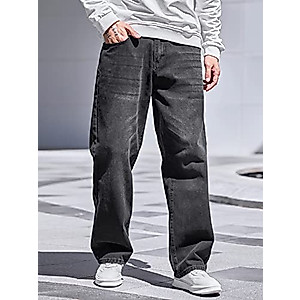Verdusa Men's High Waist Loose Jeans Baggy Straight Leg Denim Pants Trousers Dark Grey XL
