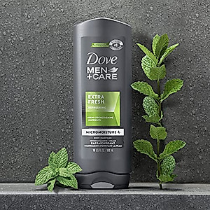 Dove Men+Care Body Wash for Men's Skin Care Extra Fresh Effectively Washes Away Bacteria While Nourishing Your Skin, 18 Ounce (Pack of 4)