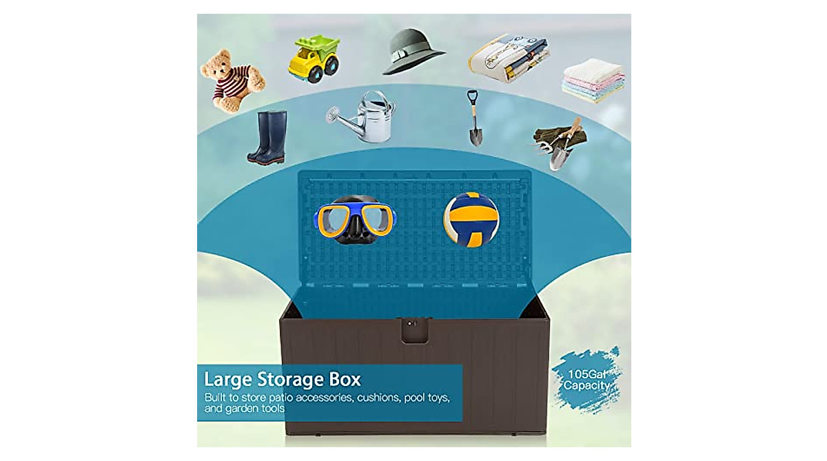 GOFLAME 105 Gallon Outdoor Storage Deck Box, Weather Resistant ...