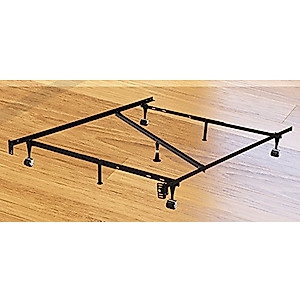 KB Designs Heavy Duty Metal 7-Leg Adjustable Queen, Full, Full XL, Twin, Twin XL, Bed Frame with Center Support, Rug Rollers & Locking Wheels