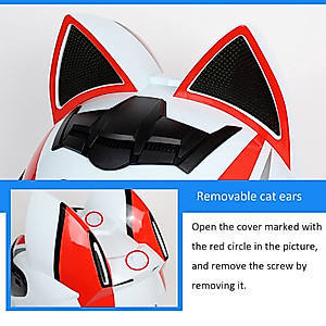 Girl Women Motorcycle Helmet Cat Ear Helmet DOT/ECE Certified Full Face Motorbike Helmet Four Season Flip-Up Helmets with Sun Visor for Street Bike Racing Motocross ATV,Black 1,XL