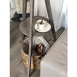 ELYONA Tripod Floor Lamp for Living Room Solid Wood Floor Lamp with Table - Farmhouse Shelf Tall Reading Standing Light with Drum Shade for Bedroom, Office, Study Room, 9W LED Bulb Included, Grey