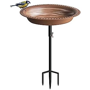 Koutemie 1-¼ Gallon Detachable Free Standing Garden Bird Bath Bird Feeder Bowl with Metal Stake for Outdoor, Bird Friendly Color - Deep Brown, 29 Inch