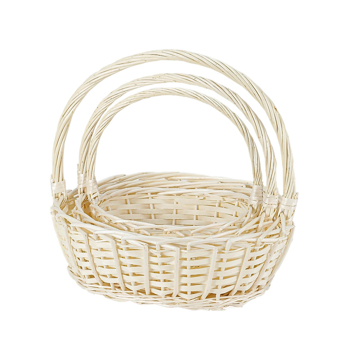 THY Collectibles Set of 3 Hand Woven Wicker Rattan Flower Baskets with Handle - Light Harvest Baskets for Storage, Gift Baskets, Picnics, Easter Eggs, Organizing, Weddings, Markets, and More (Oval)