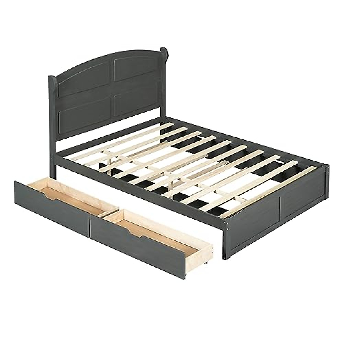 EMKK Queen Bed with Trundle and 2 Drawers, Wood Queen Size Platform Bed Frame Space-Saving Queen Size Bed for Boys, Girls, Kids, Teens and Adults