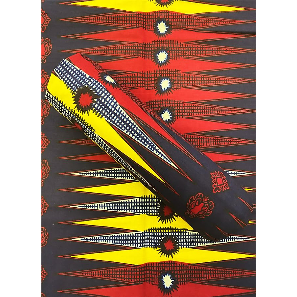 Exclusive Ankara Design- Yellow, Red, White, Black, Blue-African Wax Print Fabrics- Sell for 6 Yards- 100% Cotton