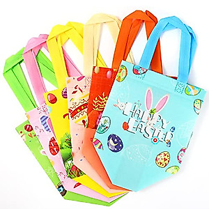 YANGTE 24Pcs Easter Bags Kid Easter Baskets with Handle, Reusable Gift Bags Easter Tote Bag Bulk Non Woven Goodie Bags Party Bags for Easter Egg Hunt Holiday Party Supplies