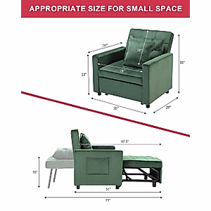 Litbird [UPDATED] Convertible Chair Sleeper Bed, Stepless Adjustable Backrest, Futon Chair Turns Into Bed, Sleeper Sofa for Living Room, 3 in 1, Imitation Flannel, Dark Green