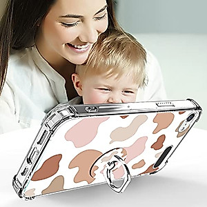 KANGHAR iPod Touch 7/6/5 Case, Cute Cow Print with Screen Protector,Kickstand Ring Holder Soft TPU Bumper Shockproof Cover for iPod Touch 5th/6th/7th Generation-Pink Brown