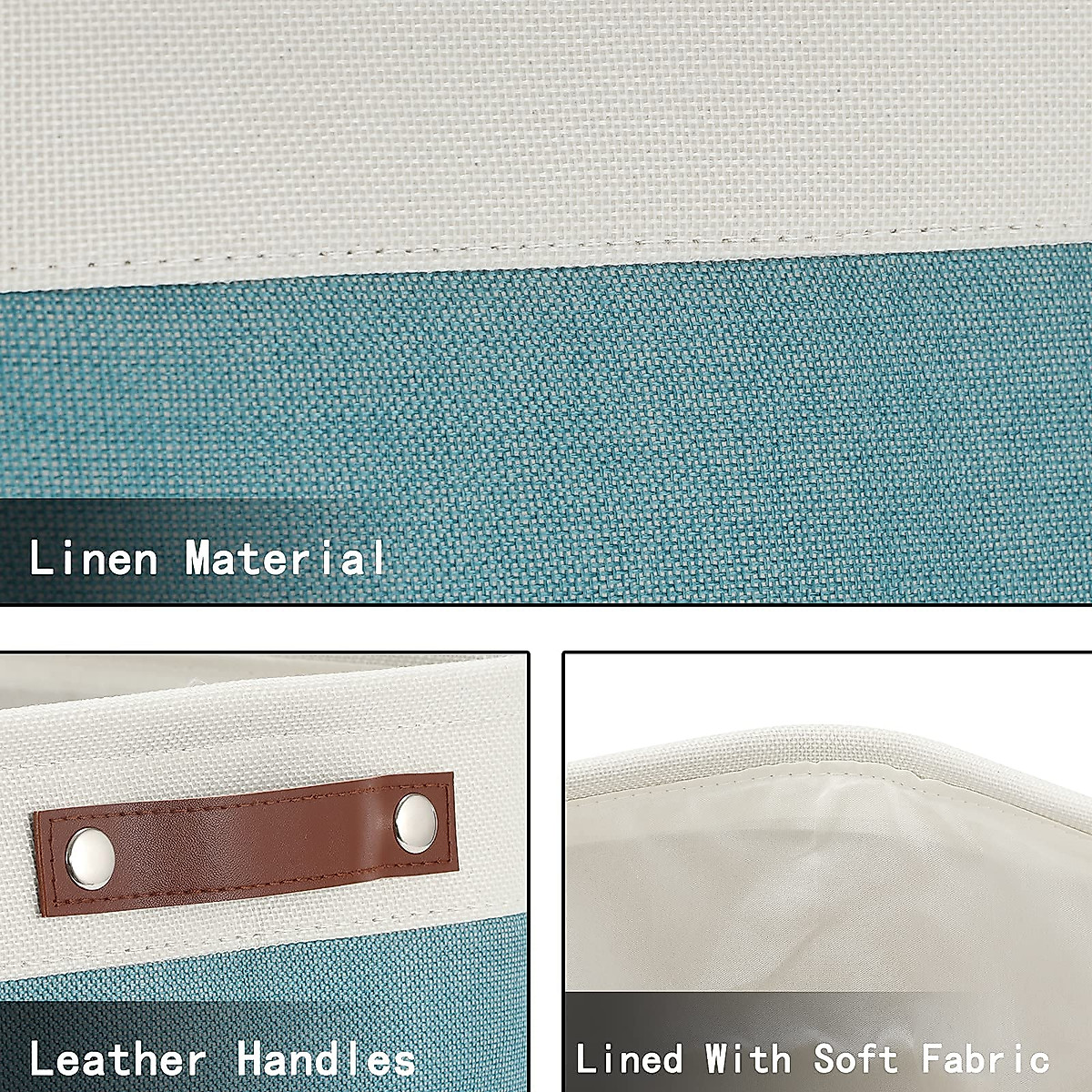 HNZIGE Fabric Storage Baskets for Organizing Small Baskets for Shelves, Laundry, Nursery, Closets, Decorative Baskets for Gifts Empty (White&Teal)