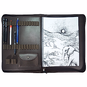 Canvas and Vegan Leather Artist Padfolio by Metier Life | Art Portfolio Organizer and Drawing Pad | Card and Art Material Storage with Included Sketch Book |