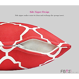 FBTS Prime Pack of 2 Outdoor Waterproof Decorative Throw Pillow Covers for Patio Furniture, 18x18 Inch Fade Resistant Patio Garden Cushions for Couch Bed Sofa, Geometric Red