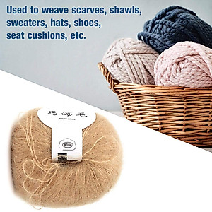 26g/Roll Soft Angora Mohair Yarn Long Wool Knitting Yarn with A Crochet for Garments Scarves Sweater Shawl Hats and Craft Projects(Khaki)