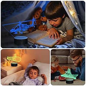 YuanDian Military Weapons 3D Lamp Kits,Navy Gguided Missile Destroyer, Submarine,Tank,Helicopter 3D Night Light for Kids (4 Patterns) with Remote Control & 16 Colors Light