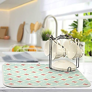 Flower Circle Pattern Dish Drying Mat 24"x18" Absorbent Machine Washable Hanging Fast Dry Pad Dish Protective Mat for Kitchen Countertop Heat Resistant Dinner Table Mat