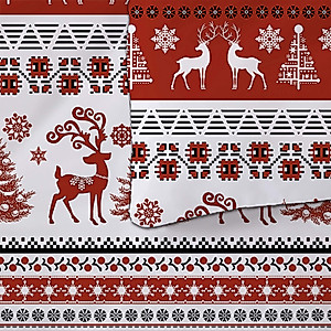 WONGS BEDDING Christmas Duvet Cover Set King 3 Pieces Red Deer Tree Snowflake Pattern Printed Bedding Comforter Cover with Zipper Closure for New Year Holidy,Soft Microfiber Set King Size 90"x 103"