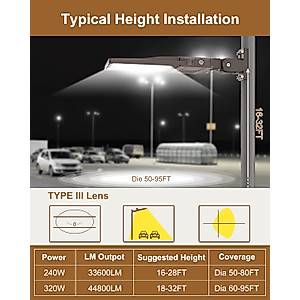 ADUB 320W LED Parking Lot Light with Photocell, 300W LED Flood Light ETL Listed