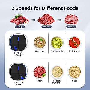 Ganiza Food Processor, 2-Speed Food Chopper Meat Grinder with 8 Cup Stainless Steel & 8 Cup Glass Bowls, Upgraded Button & Smart Overheat Protection Light - Includes Clean Brush, 2 Sets of Blades