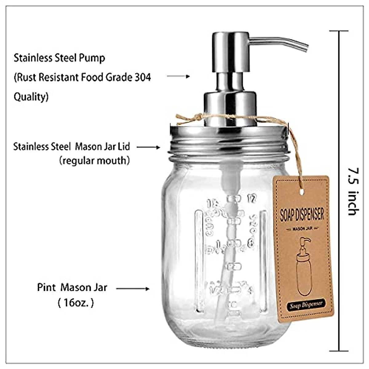 4 Pcs & 4 Pcs Brushed Nickel Mason Jar Bathroom Accessories Set- Lotion Soap Dispenser*2, Regular mouth Qtip Holder Set*2,Wide Mouth Cotton Swab Holder*2,Toothbrush Holder*2,Rustic Farmhouse Decor