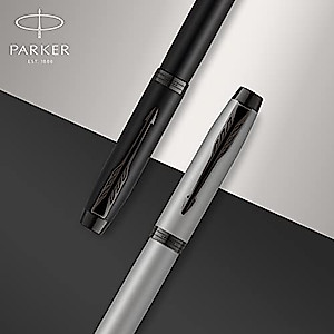 PARKER IM Fountain Pen, Black Lacquer Chrome Trim, Medium Nib with Blue Ink Refill, Gift Box (1931651)
