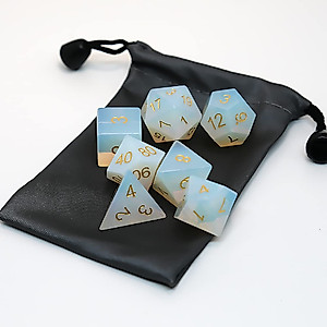 Opalite Dice 7 Pieces D&D Gem Dice Set DND Polyhedarl Dice Set, Free Dice Bag, Used in Dungeons and Dragons RPG Game