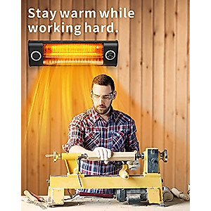 Infrared Patio Heater, Fast Garage Heating Electric Patio Heater with 2 Heating Modes for Indoor & Outdoor, 1500W Wall-Mounted Heater with Remote Control for Home, Balcony, Garage, Basement, Backyard