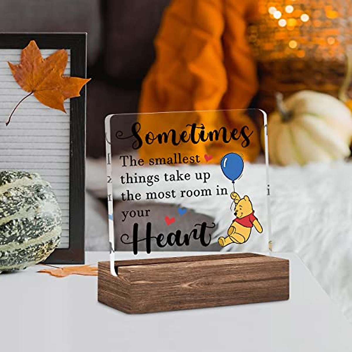 Inspirational Funny Winnie The Pooh Clear Desk Decorative Sign with Wood Stand, Home Bedroom Office Positive Plaque Decor Sign for Friend, Sister, Coworkers Birthday Gift