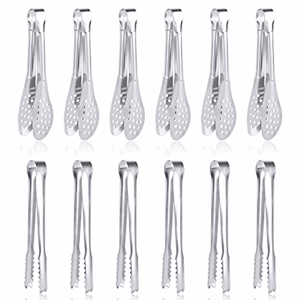 12 Pack Premium Small Serving Tongs, Dmoera Mini Stainless Steel Appetizer Tongs, 5Inch,5.2Inch(12.7cm)