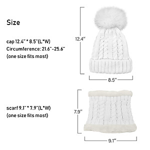 LCZTN Women Pom Beanie Hat Scarf Set Girls Cute Winter Ski Hat Slouchy Knit Skull Cap with Fleece Lined