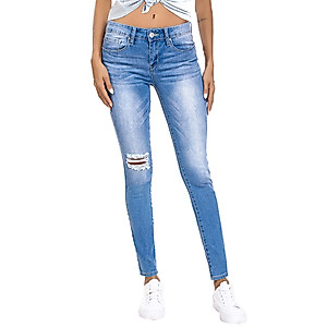 Resfeber Women's Ripped Boyfriend Jeans Stretch Distressed Jeans Capri Mom Jean with Hole