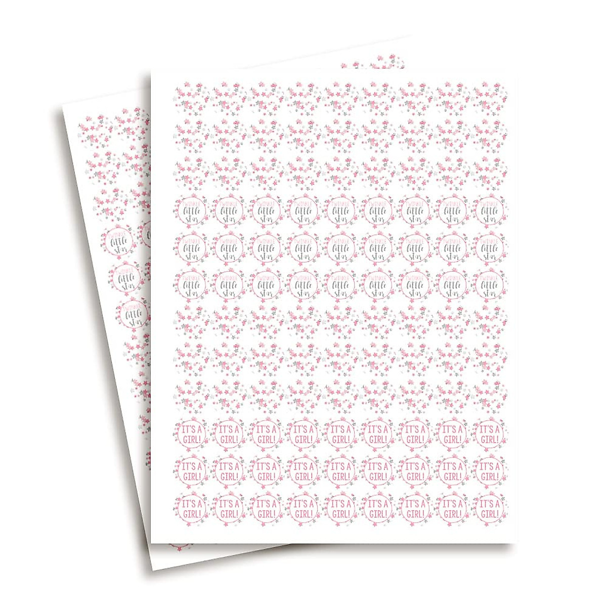 Pink & Silver Twinkle Little Star Girl Baby Sprinkle Baby Shower Kiss Sticker Labels, 300 0.75" Circle Stickers for Chocolate Kisses by Amanda Creation, Great for Favors, Treats, Envelopes & Bags