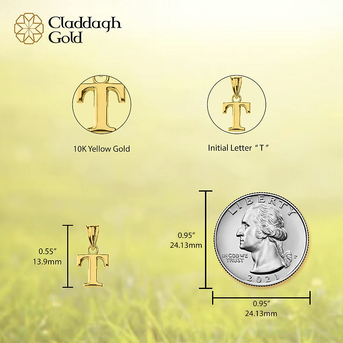 10K Yellow Gold Fine Mini Dangling Initial A-Z Charm 1/2" Pendant - Letter T